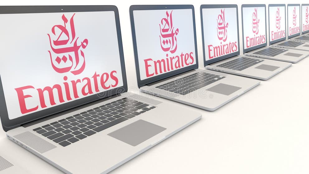 Modern Laptops with Emirates Airline Logo. Computer Technology ...