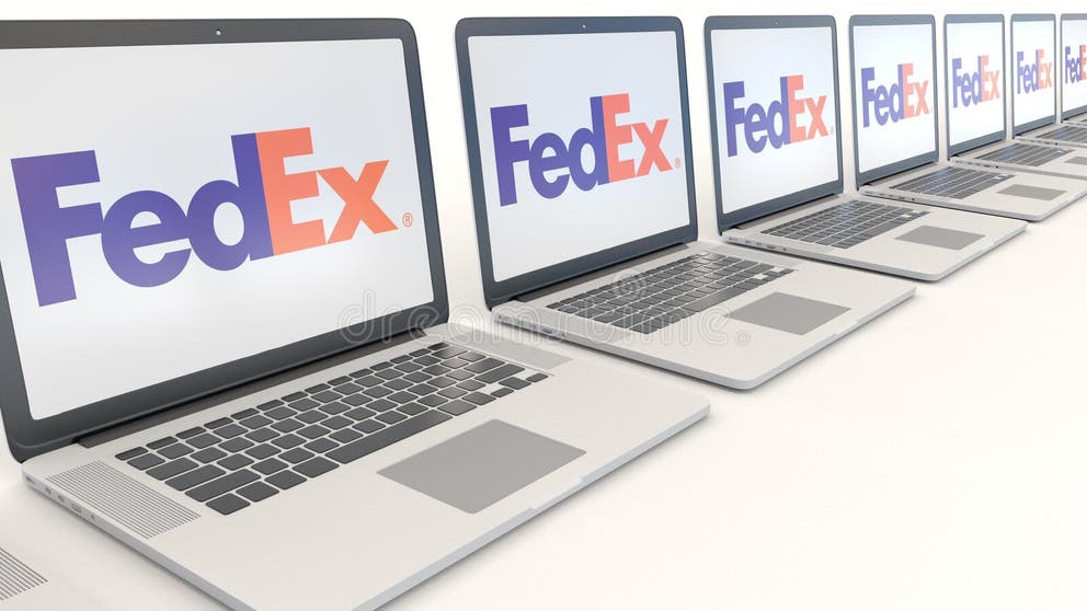 Modern Laptops with FedEx Logo. Computer Technology Conceptual ...