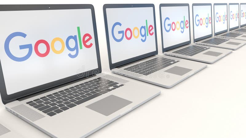 Modern Laptops with Google Logo. Computer Technology Conceptual ...