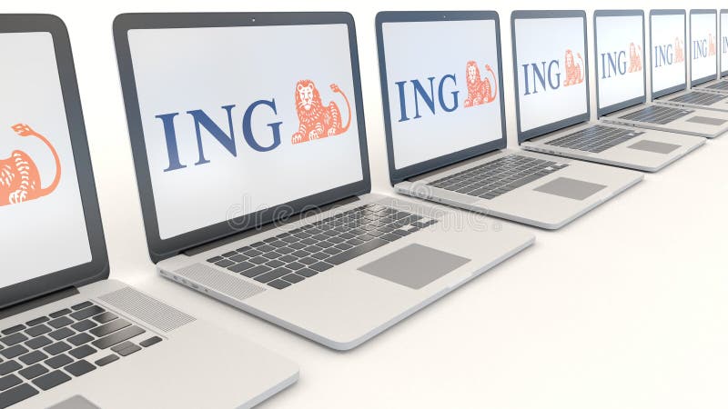 Modern Laptops with ING Group Logo. Computer Technology Conceptual ...