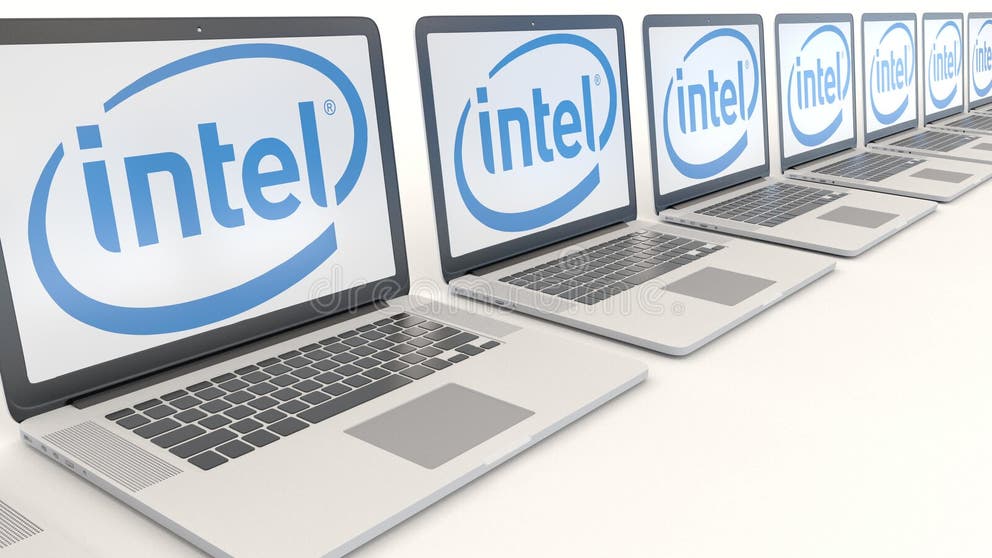 Modern Laptops with Intel Corporation Logo. Computer Technology ...