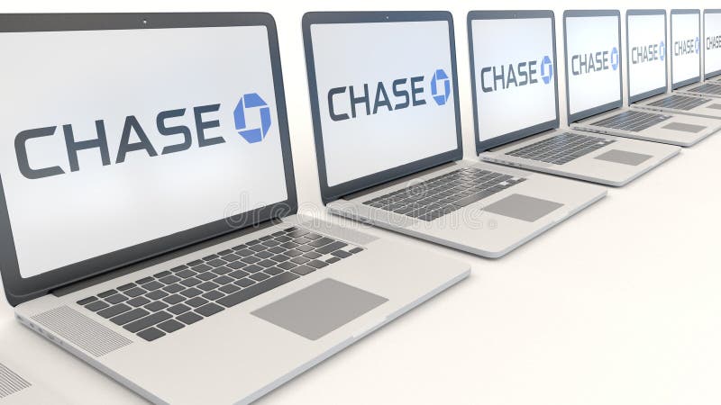 Modern Laptops with JPMorgan Chase Bank Logo. Computer Technology ...