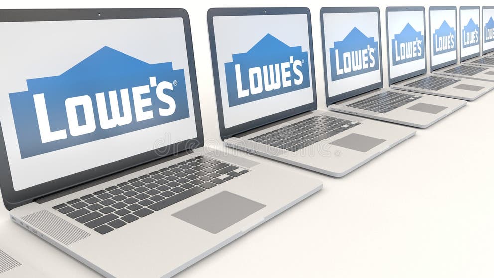 Modern Laptops with Lowe`s Logo. Computer Technology Conceptual ...