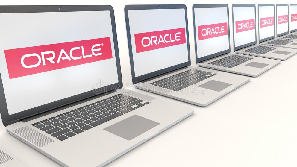 Modern Laptops with Oracle Corporation Logo. Computer Technology ...