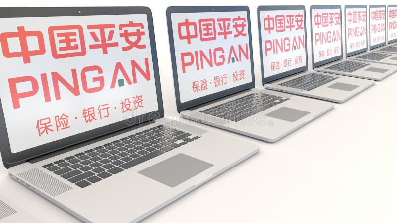 Modern Laptops with Ping an Logo. Computer Technology Conceptual ...