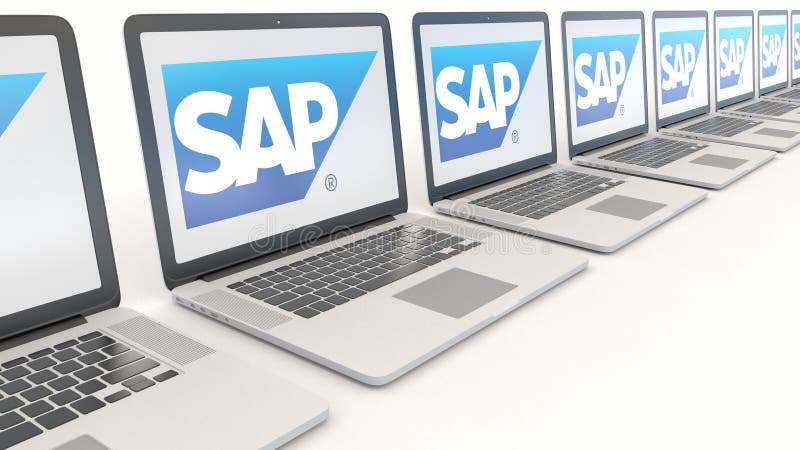 Modern Laptops with SAP SE Logo. Computer Technology Conceptual ...