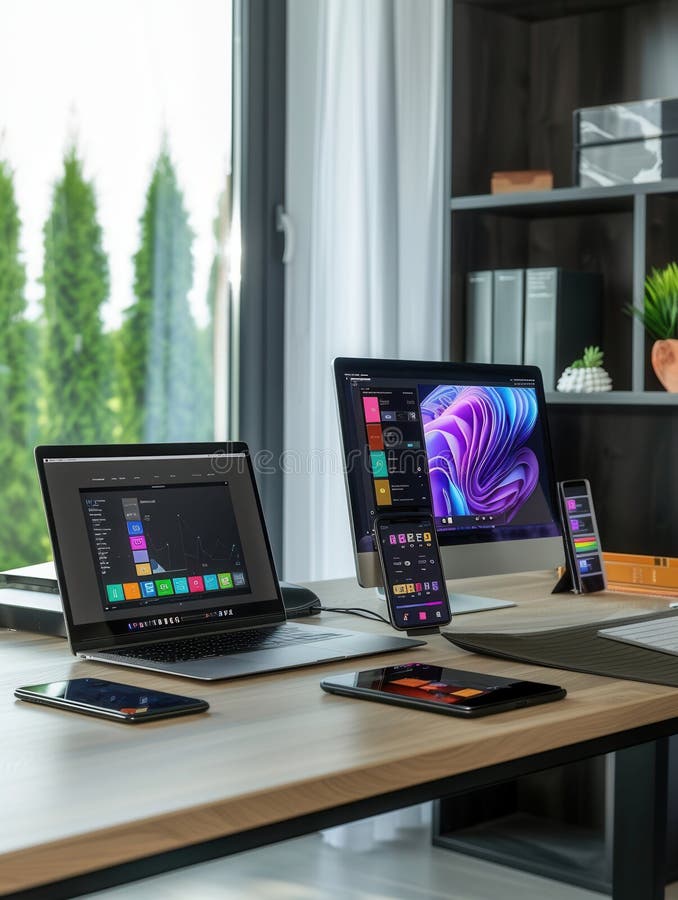 Modern Laptops and Tablets Displaying Vibrant Apps and Work Processes ...