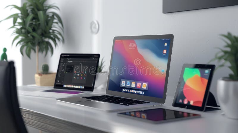 Modern Laptops and Tablets on Sleek Desk. Generative AI Stock Image ...