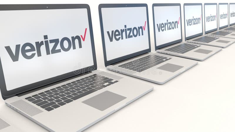 Modern Laptops with Verizon Communications Logo. Computer Technology ...