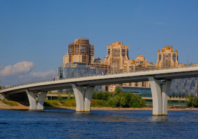 Modern Large Bridge for Transport Over the River Stock Image - Image of ...