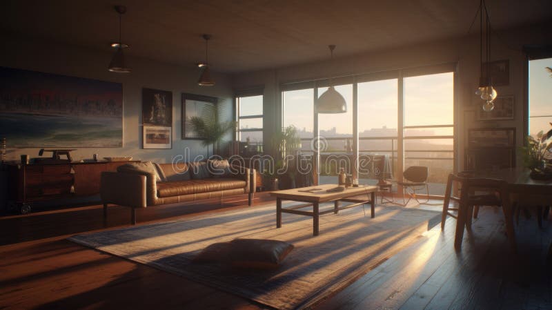 Modern Large, Country Living Room, with Leather Sofas, Large Windows ...