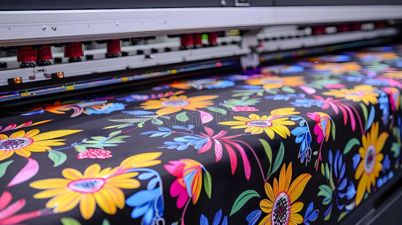 Modern Large Format Printing Device Applying Floral Pattern on Textile ...