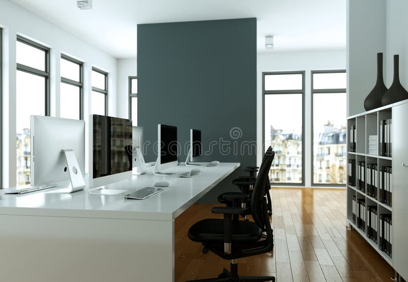 Modern Grey Office Interior Design 3d Rendering Stock Illustration ...