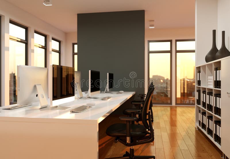 Modern Grey Office Interior Design 3d Rendering Stock Illustration ...