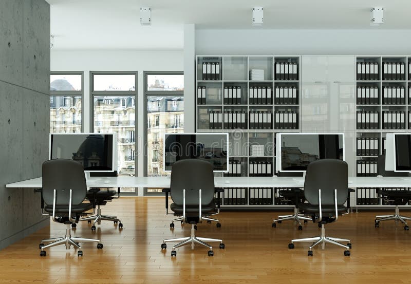 Modern Grey Office Interior Design 3d Rendering Stock Illustration ...