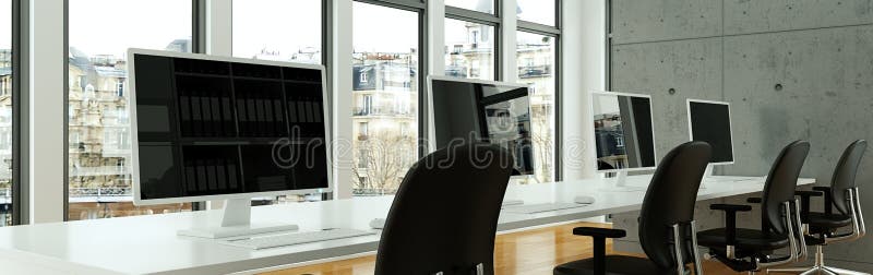 Modern Grey Office Interior Design 3d Rendering Stock Illustration ...