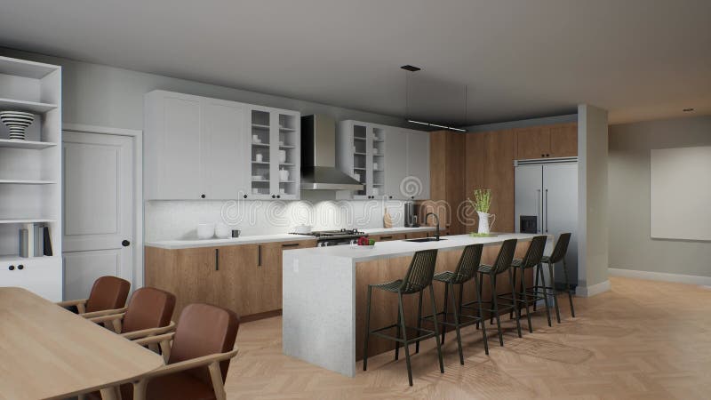 Modern Large Kitchen. 3d Animation of the Kitchen. Stock Footage ...