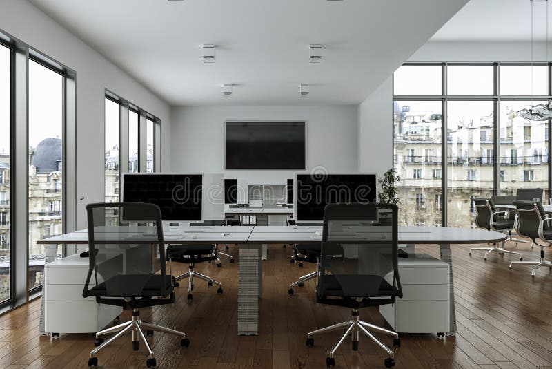 Modern Large Office Interior Design 3d Rendering Stock Illustration ...