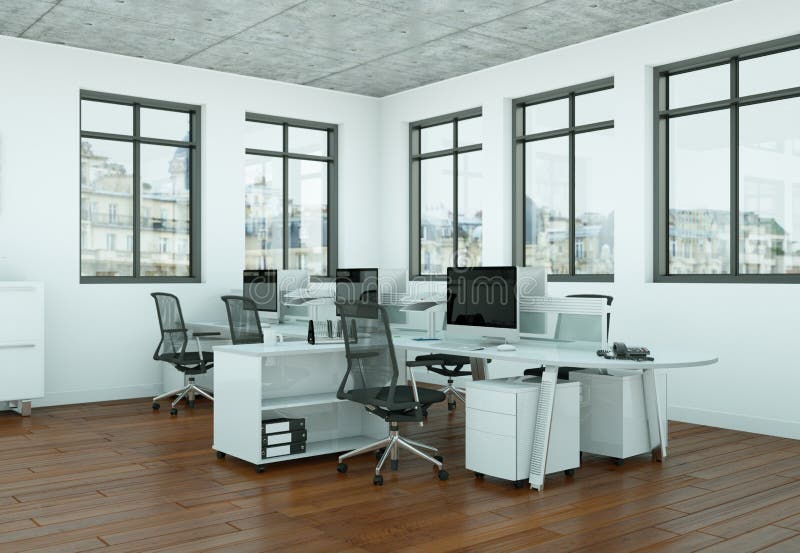 Modern Large Office Interior Design 3d Rendering Stock Illustration ...