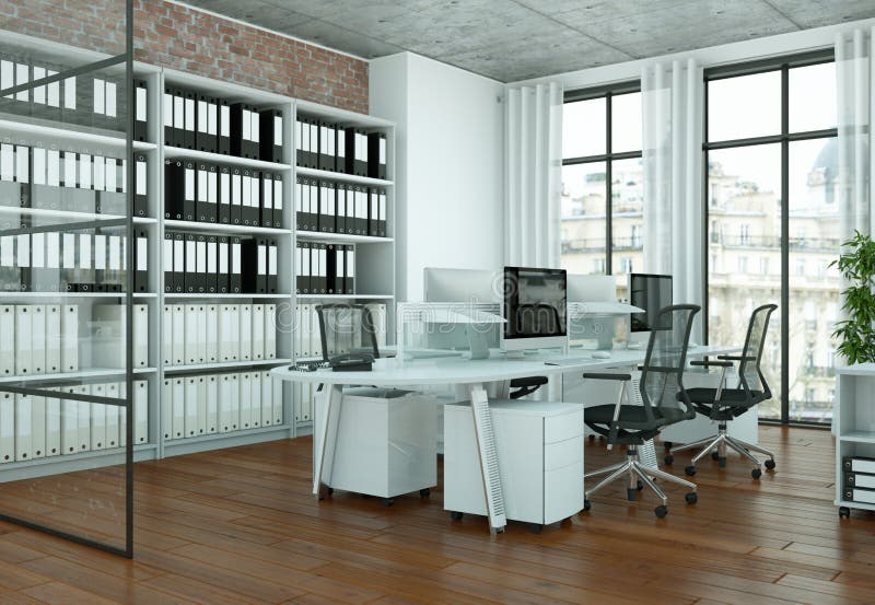 Modern Large Office Interior Design 3d Rendering Stock Illustration ...