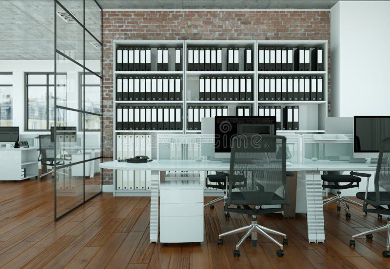 Modern Large Office Interior Design 3d Rendering Stock Illustration ...