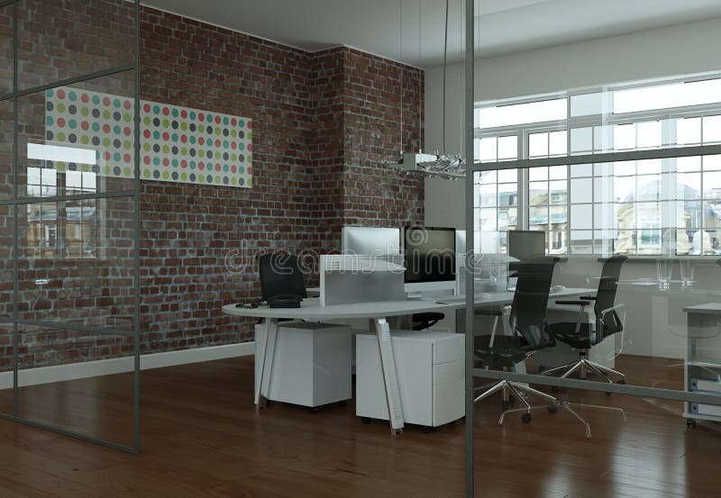 Modern Large Office Interior Design 3d Rendering Stock Illustration ...