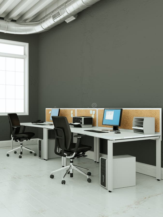 Modern Large Office Interior Design with Grey Wall Stock Illustration ...