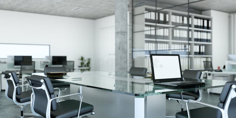Modern Large Office Interior Design 3d Rendering Stock Illustration ...