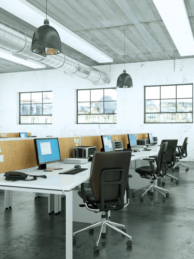 Modern Large Office Interior Desing 3d Rendering Stock Illustration ...