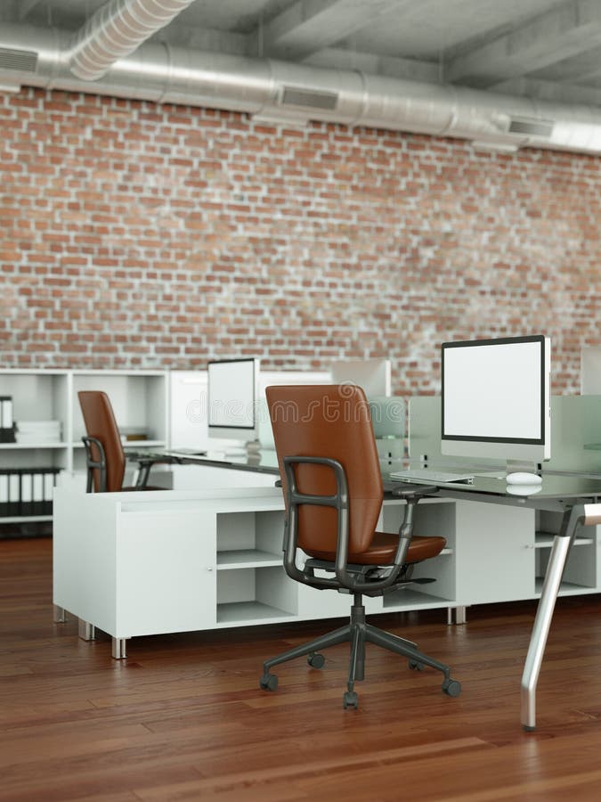 Modern Large Office Interior Desing 3d Rendering Stock Illustration ...