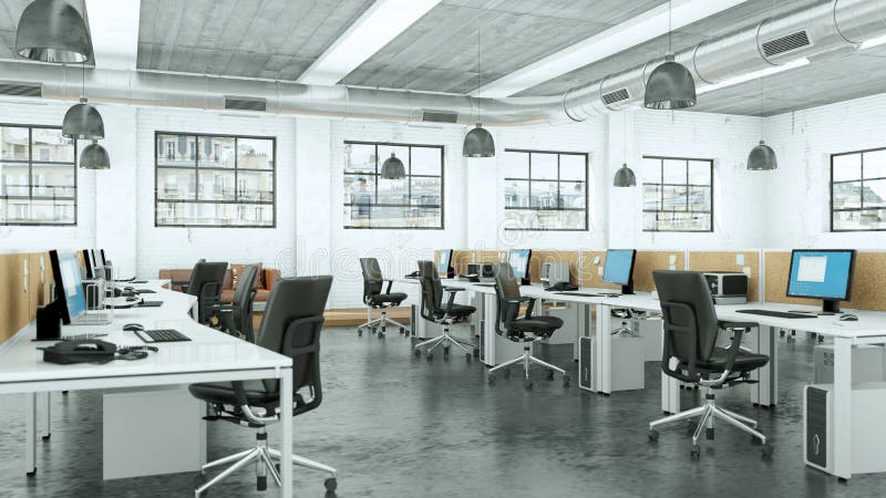 Modern Large Office Interior Desing 3d Rendering Stock Illustration ...