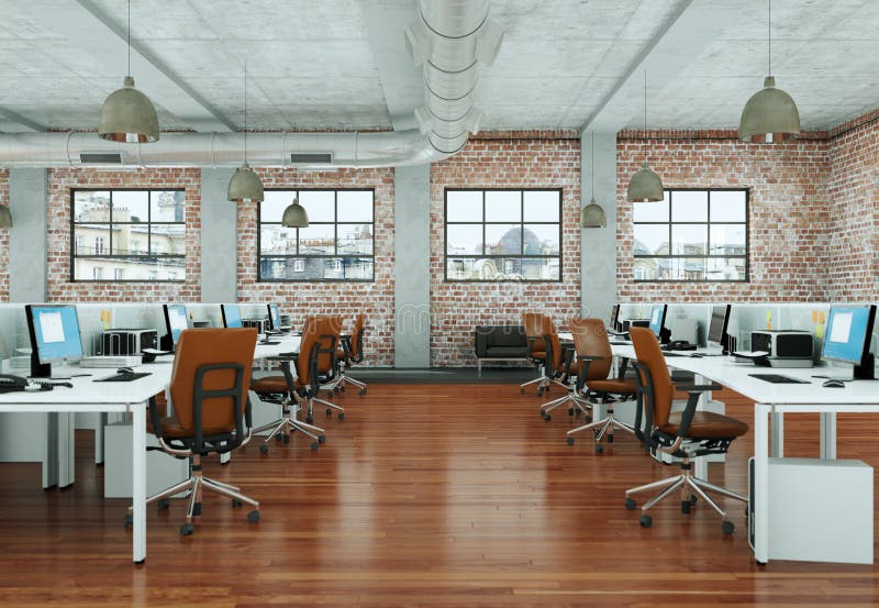 Modern Large Office Interior Desing 3d Rendering Stock Illustration ...