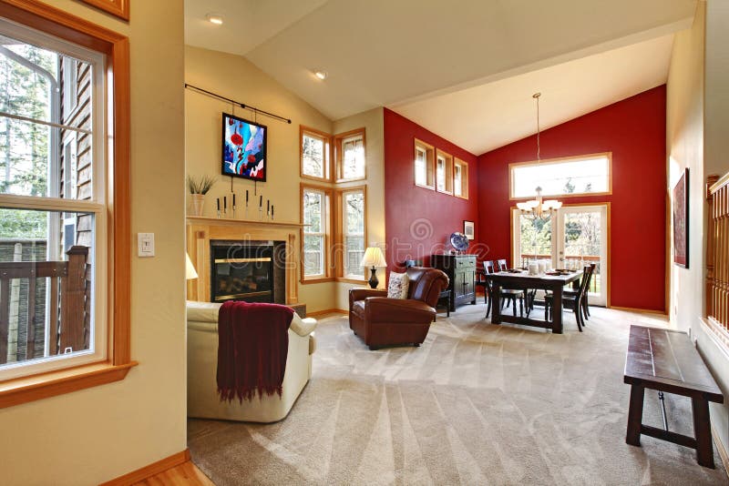 Open Modern Luxury Home Interior Living Room Wth Balcony Window Wall ...