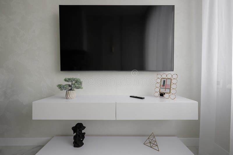 Modern Large TV in the Living Room Stock Image - Image of style ...