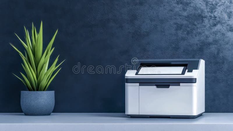 Modern Laser Printer Printing Documents in an Office with Plants Stock ...