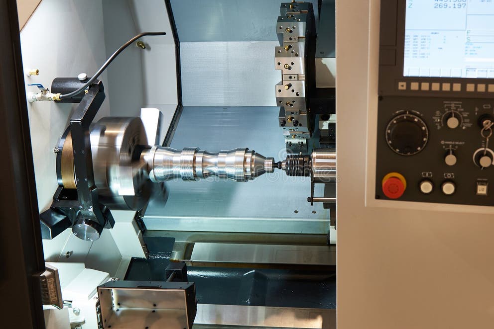 Modern lathe with CNC stock photo. Image of metallic - 92619230