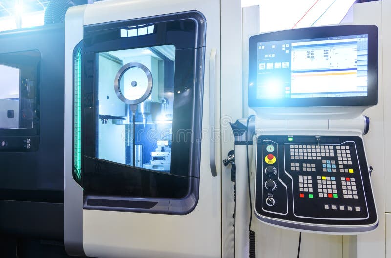 Modern lathe with CNC stock image. Image of cutter, lathe - 93209107