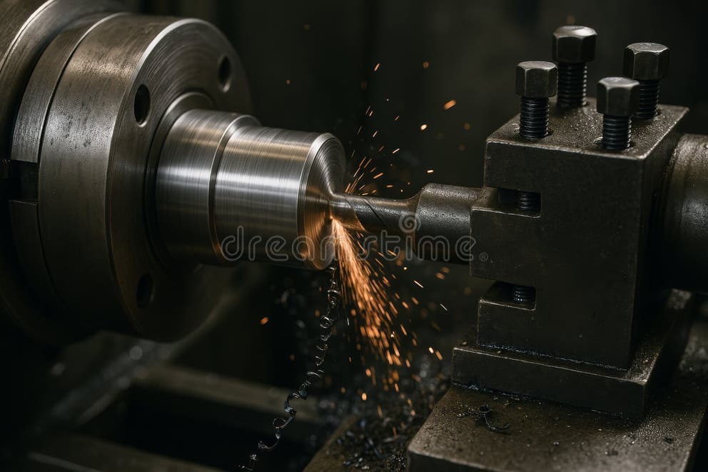 Modern Lathe Machine in Action - Close-up of Precision Drilling Process ...