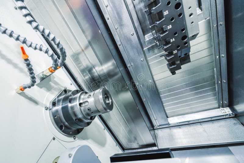 Modern Lathe Metalworking CNC Machine. Stock Image - Image of machining ...