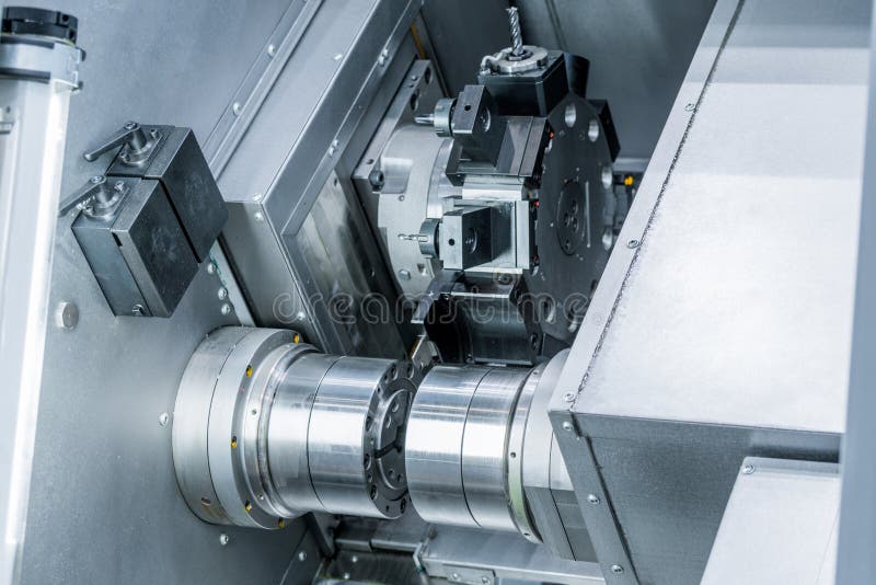Modern Lathe Metalworking CNC Machine. Stock Image - Image of metal ...