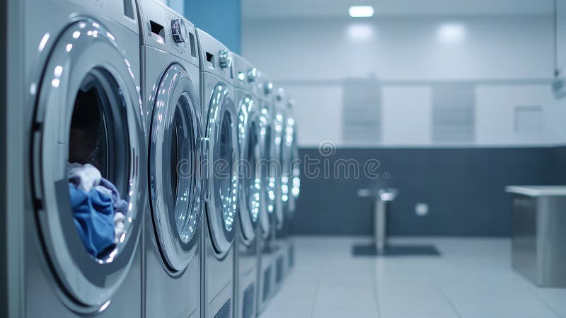 Modern Laundromat with High-efficiency Washers Operating in a Clean ...