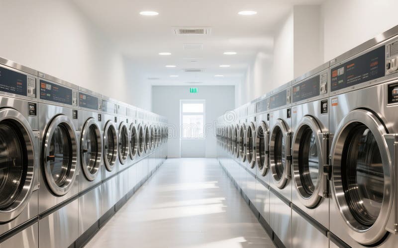 Modern Laundromat Interior stock illustration. Illustration of washers ...