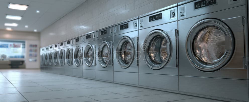 The Modern Laundromat with Sleek Machines and Bright Interior Design ...