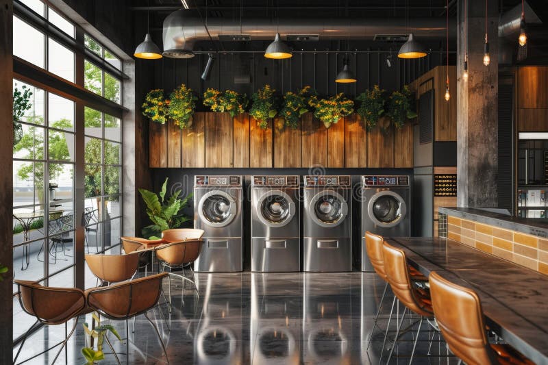Modern Laundromat Interior with Stylish Design. Eco-friendly Features ...
