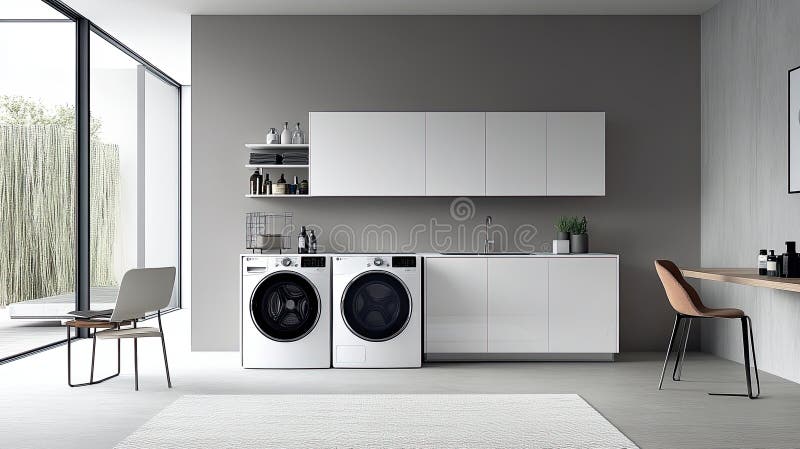 Modern Laundry Room Design with Washer and Dryer Stock Illustration ...