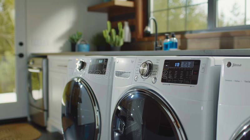 A Modern Laundry Room Features a Frontloading Washer and Dryer for ...