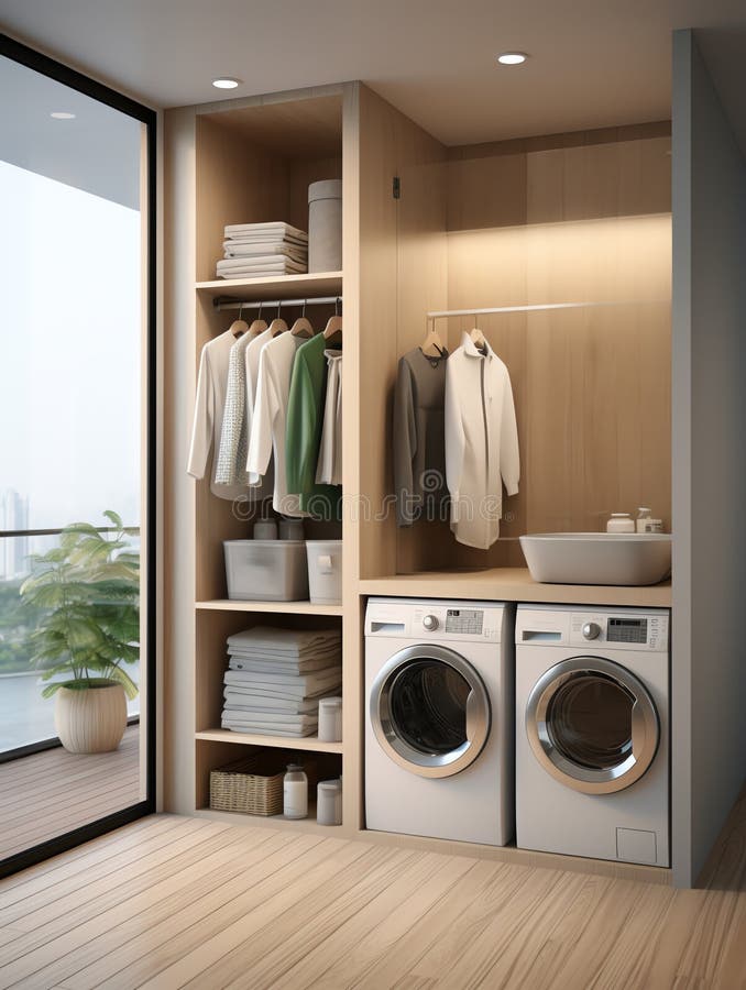 Modern Laundry Room Featuring a Built in Wardrobe for Storing Clean ...
