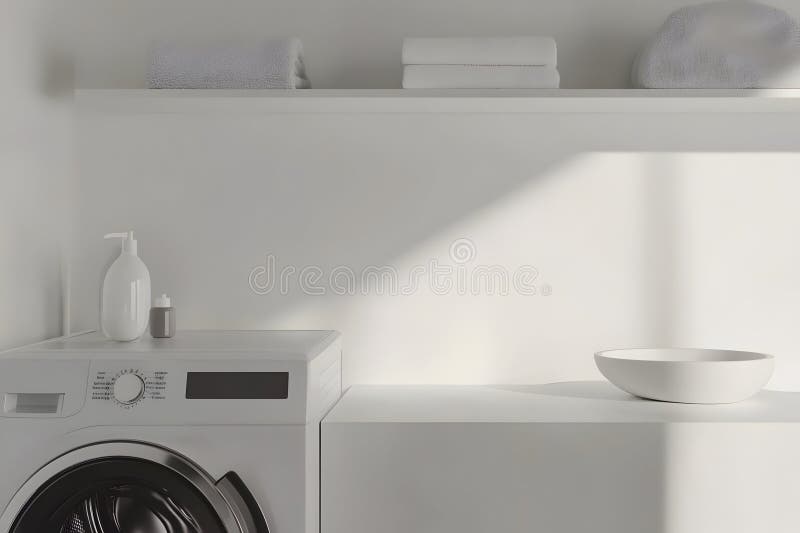 Modern Laundry Room Washing Machine Clean White Wall Background Stock ...