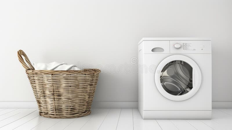 A Modern Laundry Room with a Front-loading Washing Machine and Neatly ...