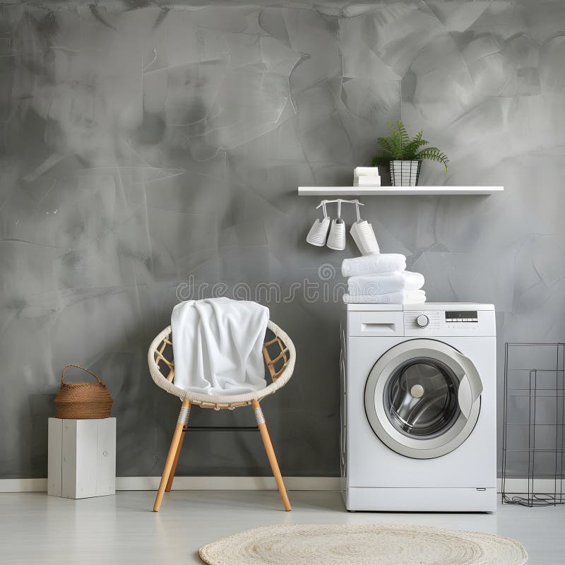 Modern Laundry Room Interior with Washing Machine Stock Image - Image ...